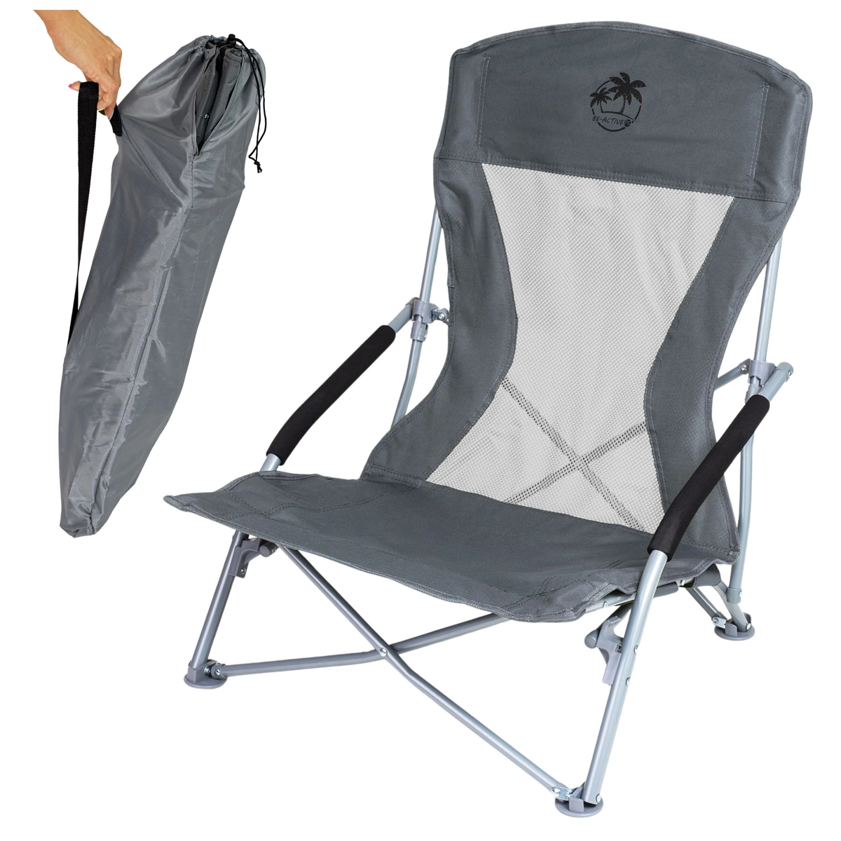 Krzesło turystyczne plażowe wędkarskie na kemping ryby rozkładane szare ...